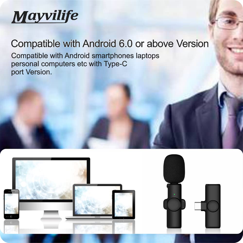 Mayvilife Wireless Lavalier Microphone Compatible with USB-C Smart Phone Video Recording, Wireless Clip Mic for TikTok YouTube Live Stream Vlog
