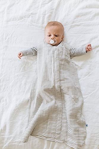 Little Unicorn – Grey Stripe Cotton Muslin Sleep Bag | 100% Cotton | Super Soft and Lightweight | Baby | Size Medium: 6-12 Months | Machine Washable | 1.1 TOG