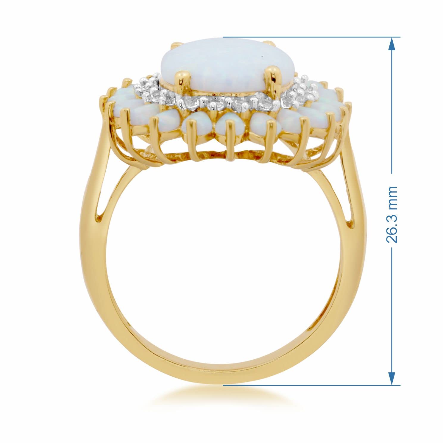 Jewelili Blooming Ring in 18K Yellow Gold Over Sterling Silver Oval and Pear Shape Created Opal with Round Created White Sapphire, Size 9