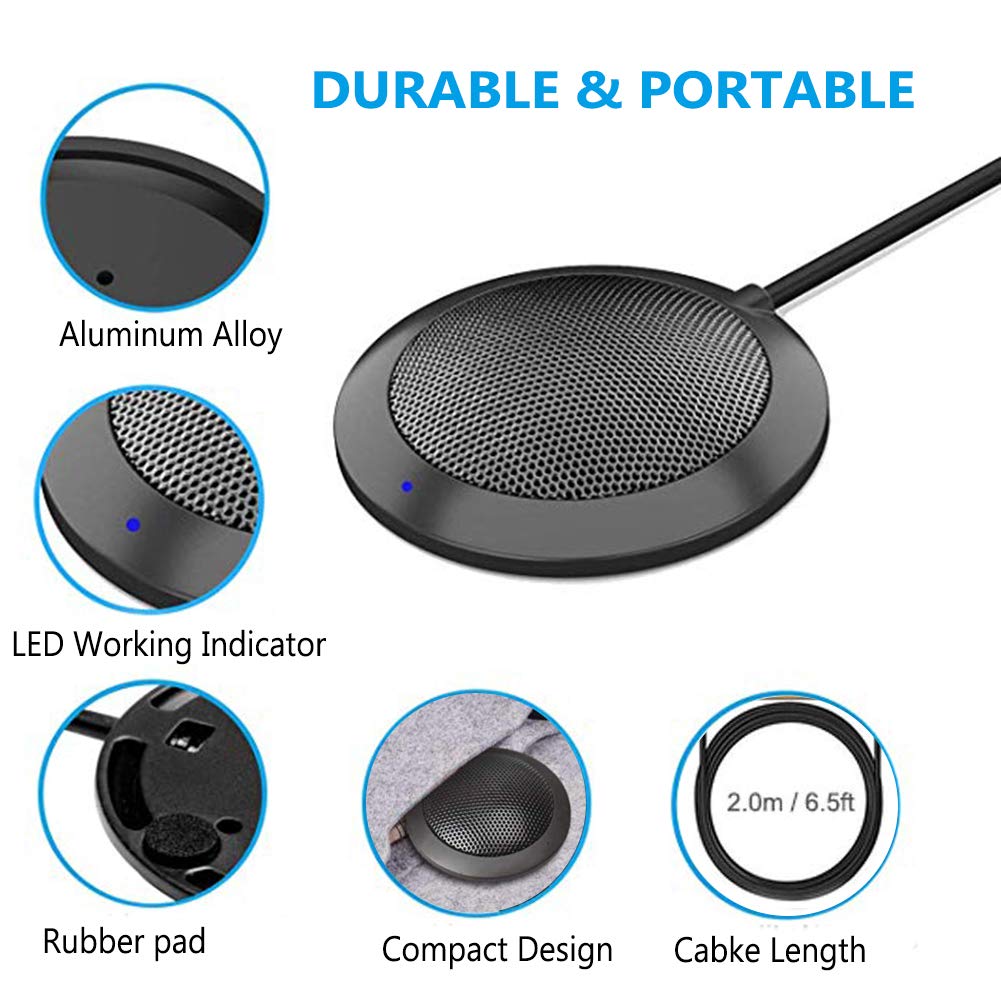 Hfuear USB Computer Microphone, Portable Omnidirectional Condenser Boundary Laptop Conference Microphone for Recording, Video Meeting, Gaming, Skype, VoIP Calls with 360°10ft Pickup Range