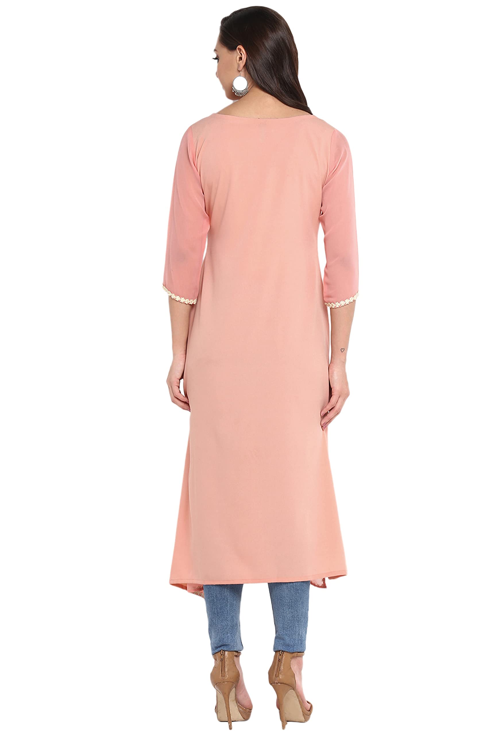 Janasya Indian Women's Tunic Tops Crepe Kurti for Women(JNE3252-KR-L) Pink