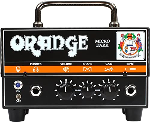 Orange Amp MD20 Micro Dark 20-Watt Mini Guitar Amplifier Head Bundle with Pig Hog Woven Instrument Cable 10ft, Power Supply, and Liquid Audio Polishing Cloth - Micro Guitar Amplifier