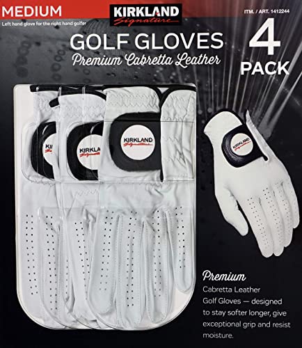 Kirkland Signature Golf Gloves Premium Cabretta Leather, Medium (4 Count)