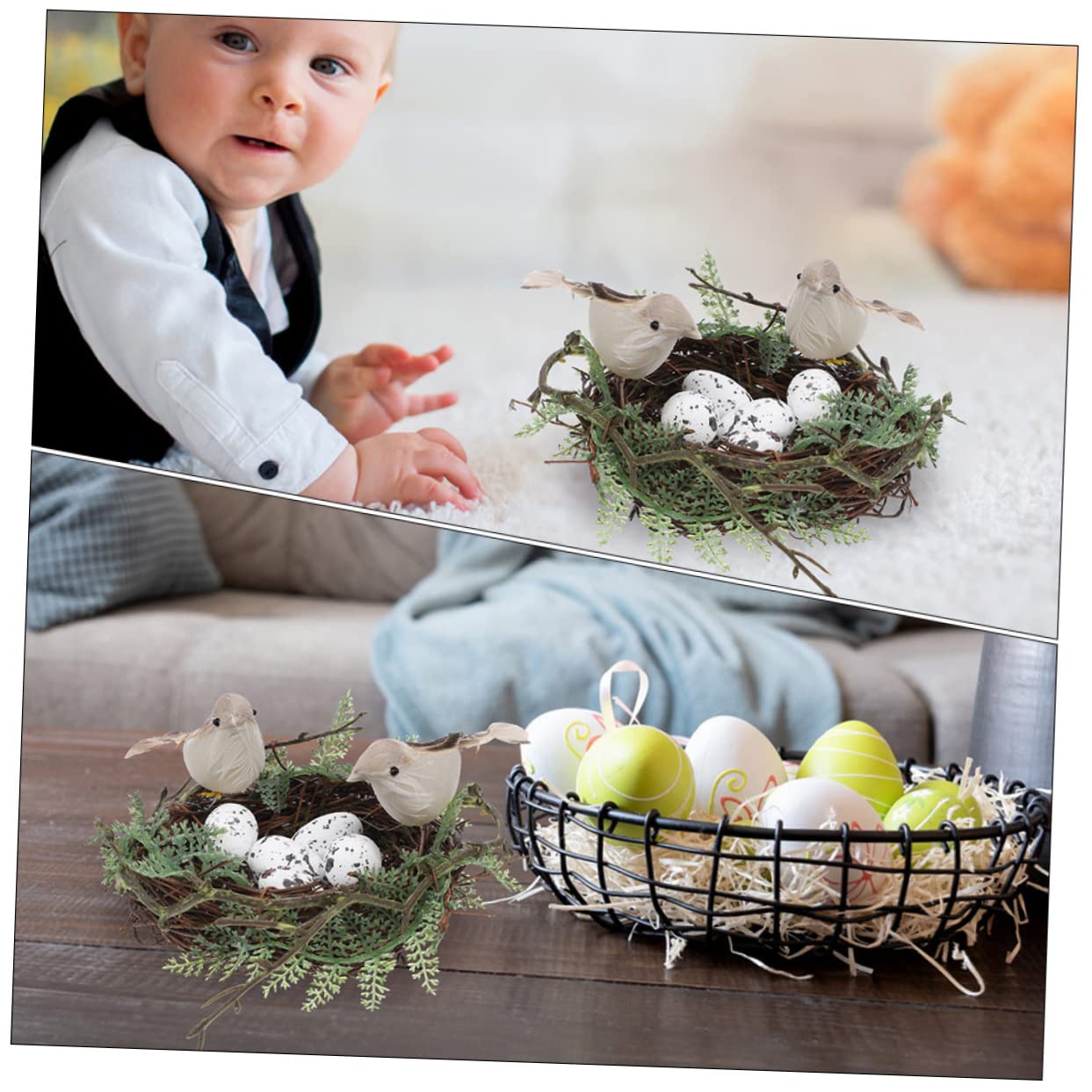 IMIKEYA 1 Set Bird nest Set Christmas Tree Decorations Christmas Tree Ornaments Christmas Decor Fake Birds Easter Eggs Nativity Decor Bird nest with Eggs Decor Bird Christmas Ornaments