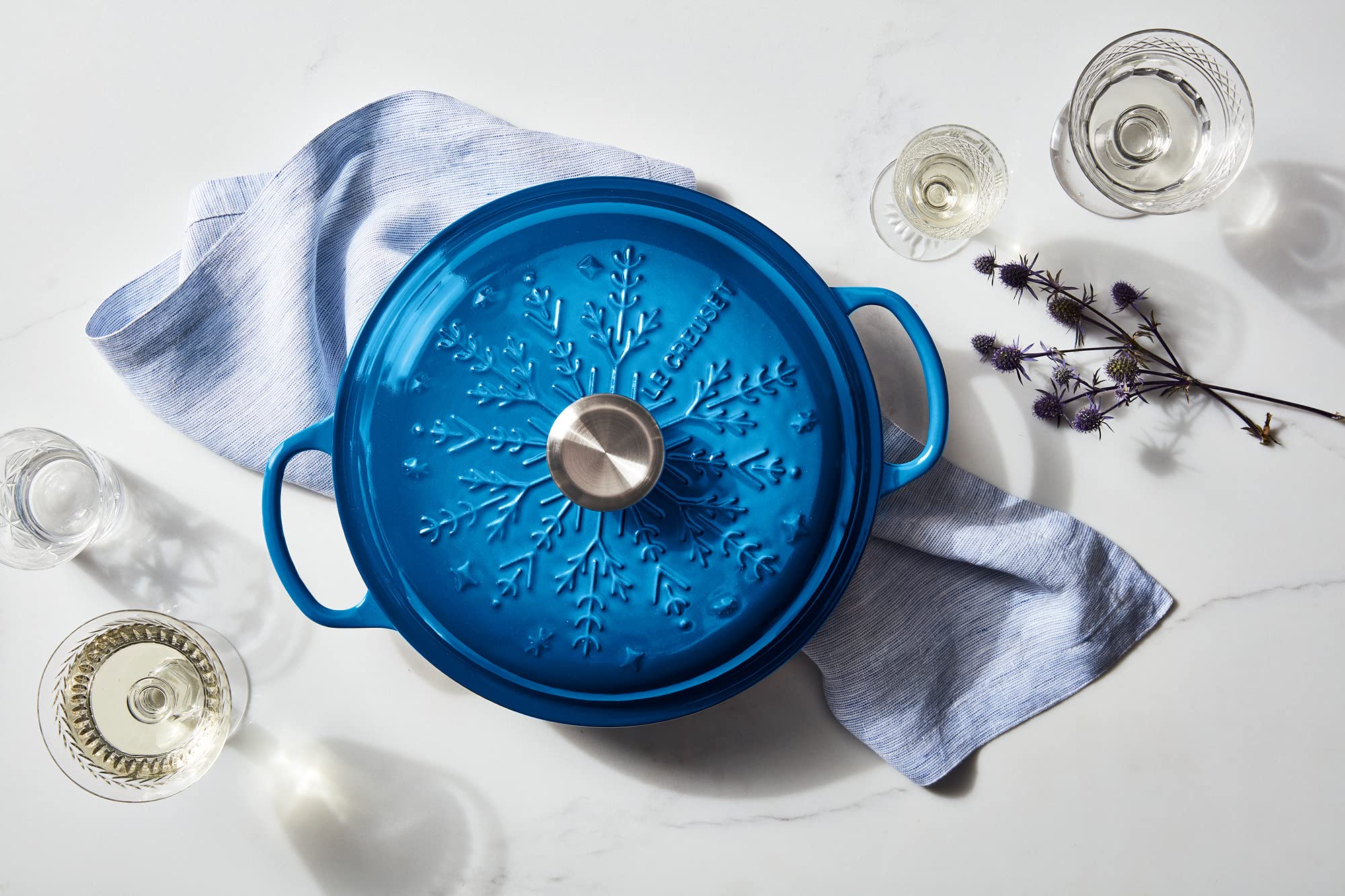 Le Creuset Noel Collection: Signature Cast Iron Braiser Embossed Snowflake w/ Stainless Steel Knob, 2.25 qt., Marseille