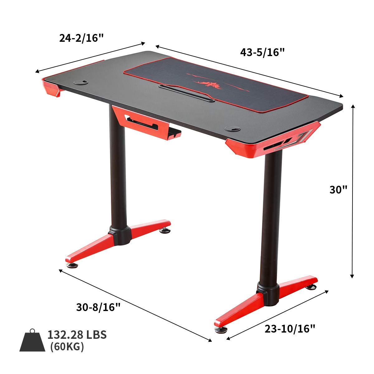It's_Organized Ergonomic Gaming Desk, 44 Inch Small PC Computer Desk, Corner Gaming Table Gamer Workstation for Boy, Red
