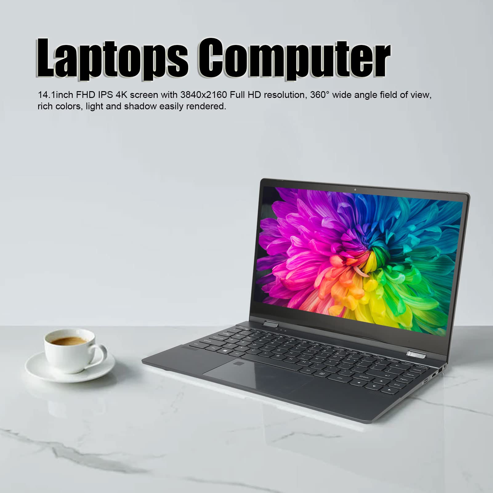 Laptop, 12G RAM Fingerprint Unlock Four Modes 14.1 Inch Laptop 360 Degree Flip for Windows 10 11 (US Plug 512GB)