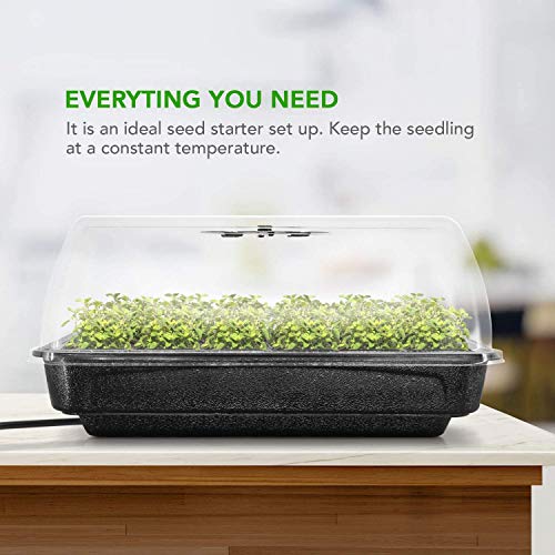 iPower Seed Starter Germination Kit Seedling Propagation Tray with Heater 5in Vented Humidity Dome and Digital Heat Mat Thermostat Combo, Black