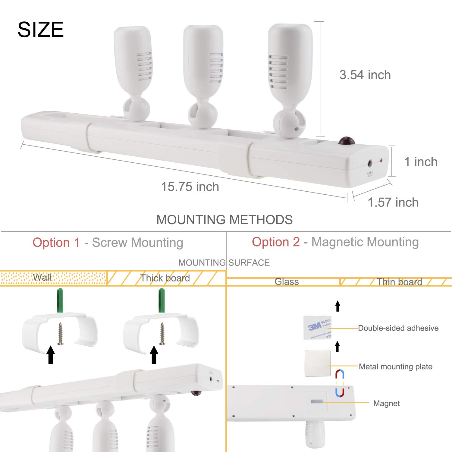 HONWELL Track Lighting LED Spotlights with 3 Rotatable Lights Heads, Under Cabinet Counter Lighting Plug in Accent Lights Remote Controlled Ceiling Track Lights for Wall Picture Artwork Display
