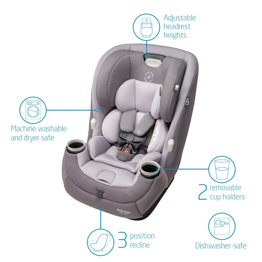 Maxi-Cosi Pria All-in-One Convertible Car Seat, All-in-One Seating System: Rear-Facing, from 4-40 pounds; Forward-Facing to 65 pounds; and up to 100 pounds in Booster Mode, Sonar Grey