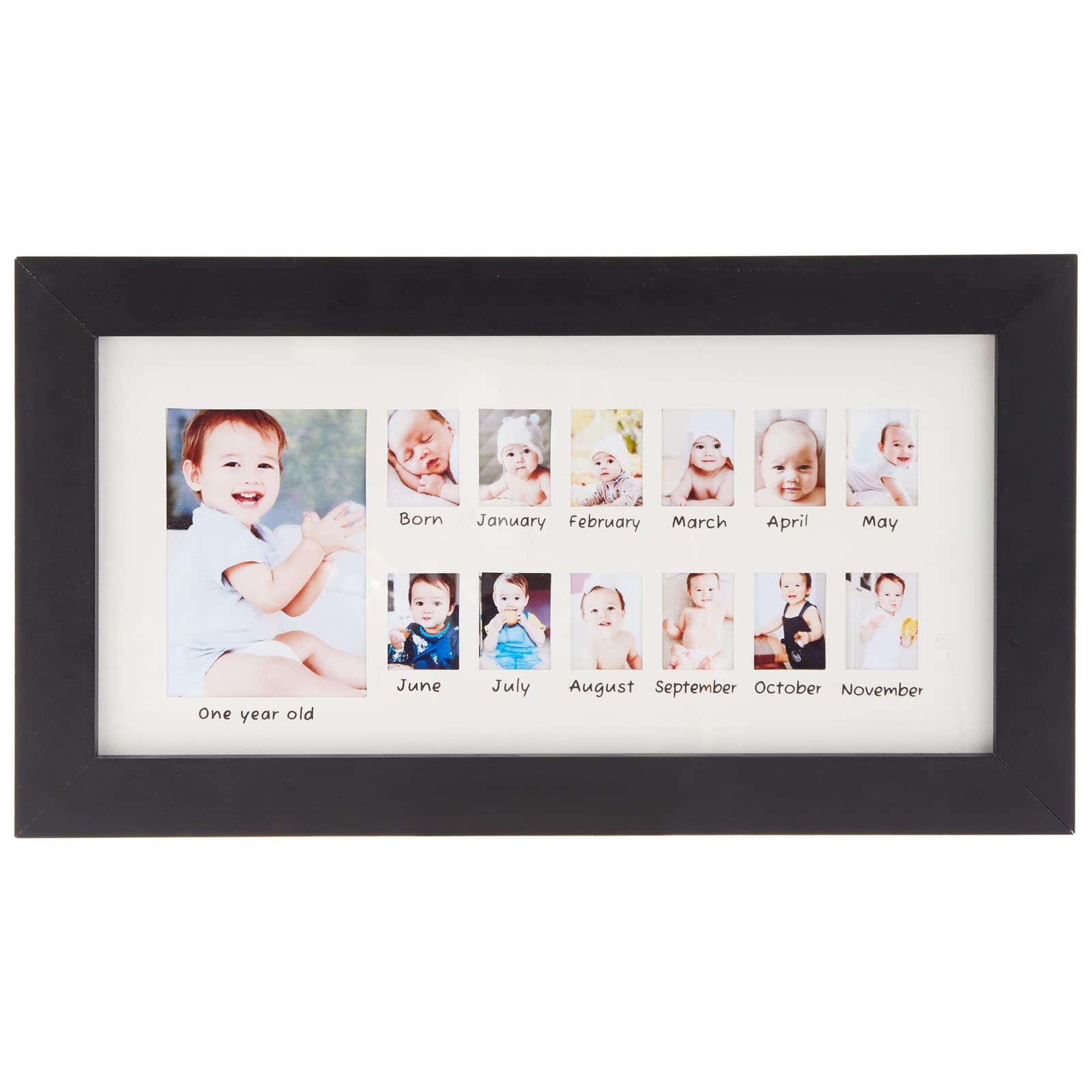 Juvale My First Year Picture Photo Frame, Newborn Baby Keepsake Gift for New Mom (Black, 15.7 x 8.6)