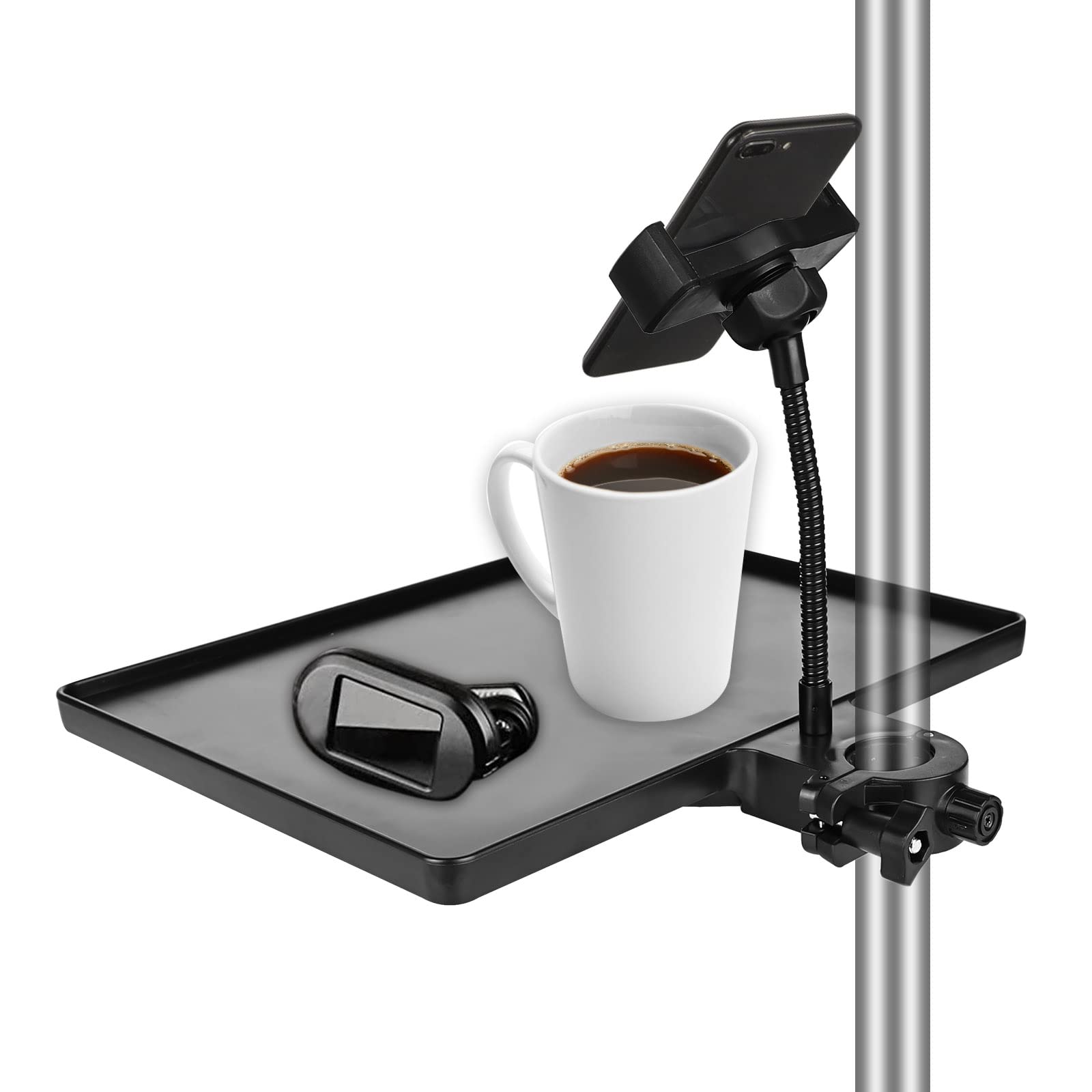 Microphone Stand Plastic Tray: Mic Stand Clamp-On Rack Tray - Plastic Microphone Stand Tray with Phone Holder for Stage Live Streaming Concert Performance Karaoke Clamp-On Music Stand Shelf
