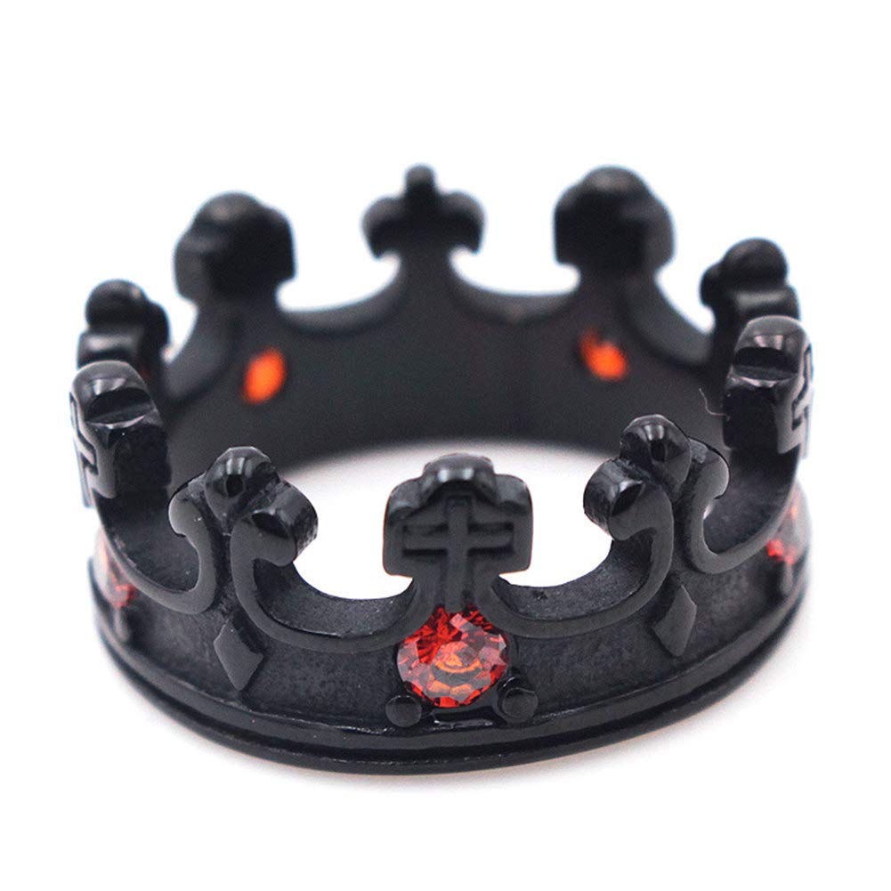 LAFATINA Punk Kings Crown Cross Ring for Men Women Christian Christmas Baptism Easter Red Wedding Bands, Size 12
