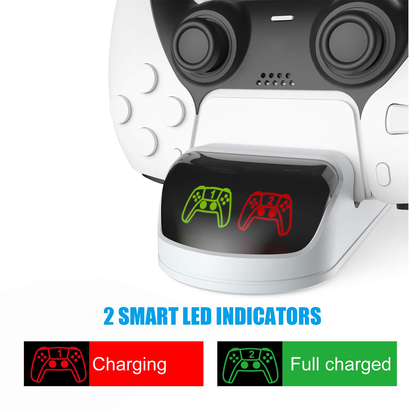 Melusen PS5 Controller Charging Station, Dual USB Type-C Fast Charger, Dock with Dual LED Indicators Safety Chip Protection for Sony DualSense Controllers, White