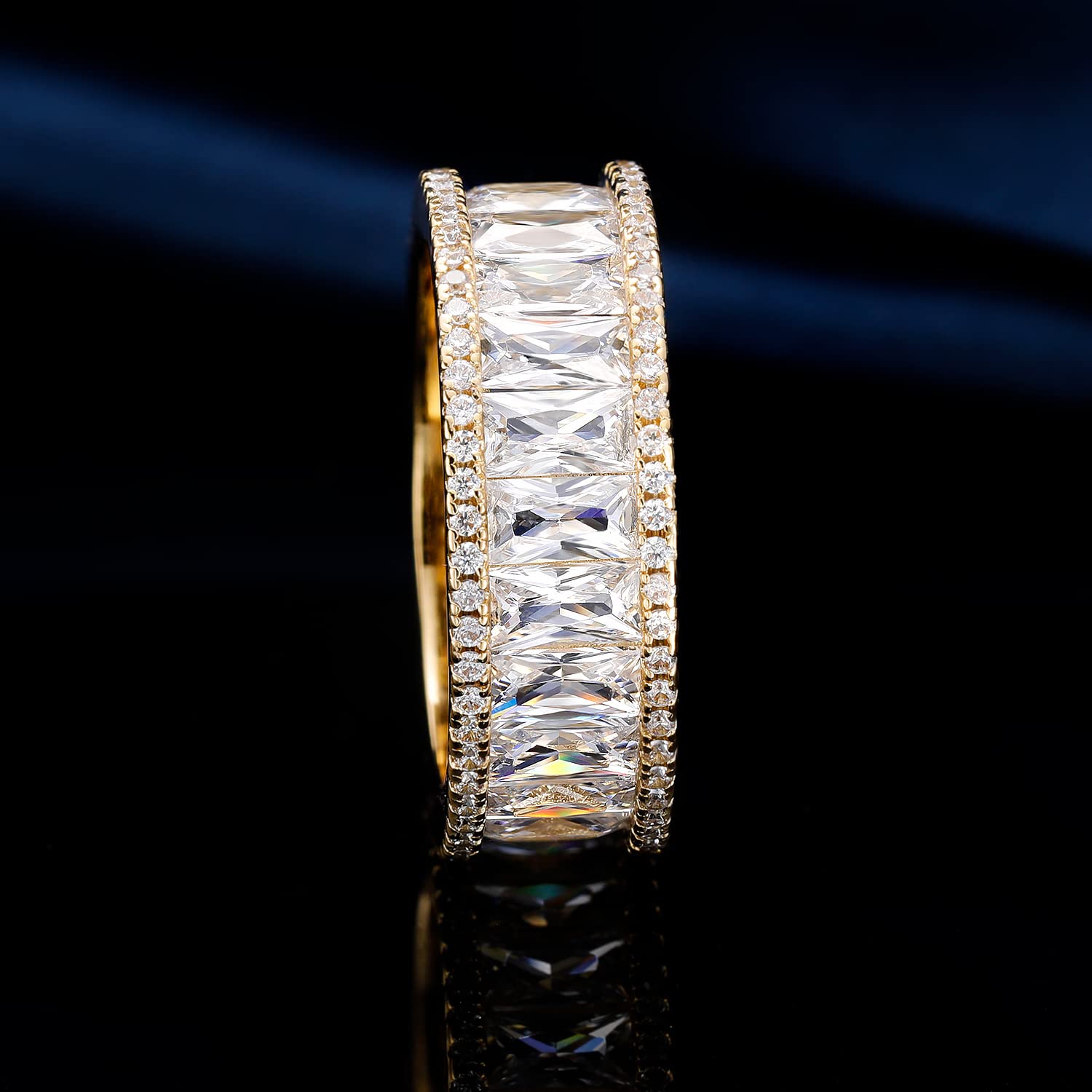 MDFUN 18K Yellow Gold Plated Eternity Rings for Women Cubic Zirconia Wedding Promise Engagement Band Size 8
