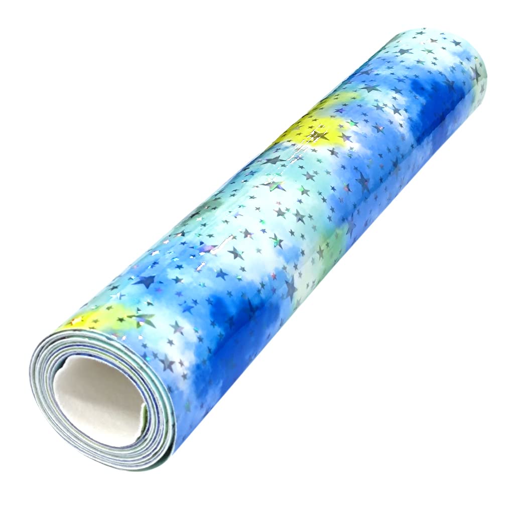 HYANG Holographic Rainbow Smudges Stars PU Faux Leather 1 Roll 12"X53"(30cmX135cm), Faux Leather Very Suitable for Crafts Making Leather Earrings, Bows, Handbag ，Sewing (Type 4)