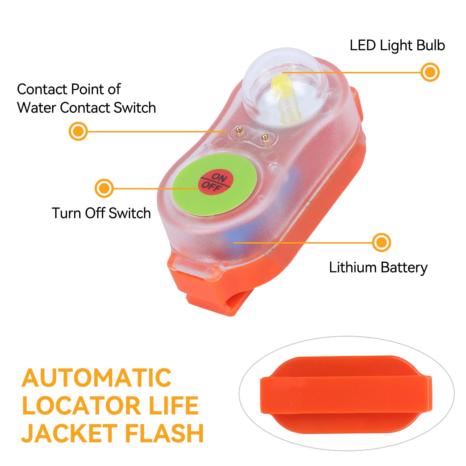 Life Jacket Light, Automatic Locator Life Jacket Strobe Light for Man Overboard Survival Vest Automatic Survivor Locator Light Boat Strobe & Safety Lights(Orange)