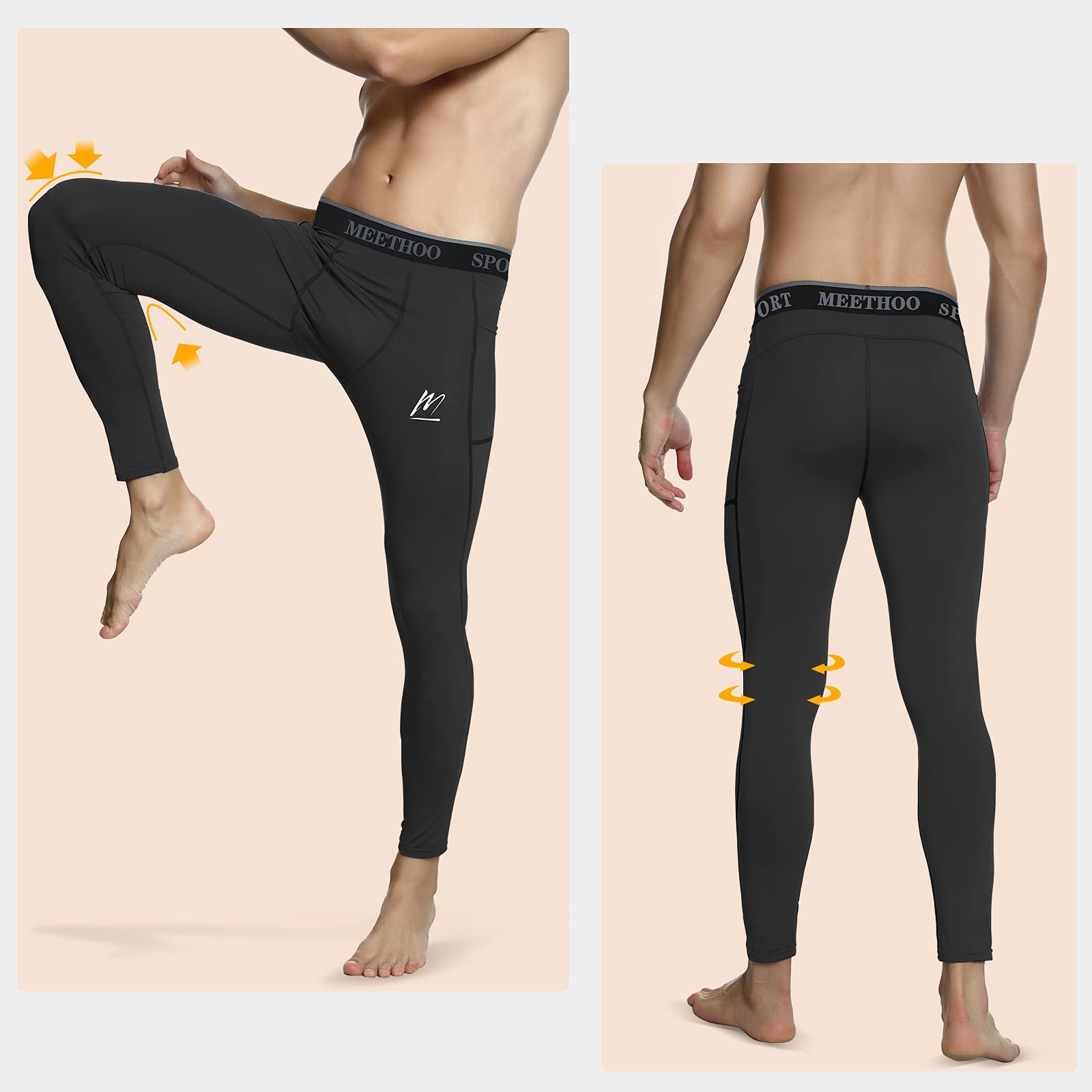MEETWEE Thermal Pants for Men, Winter Ski Base Layer Long Johns Compression Tights Cold Weather Leggings for Heat Retention Black Blue Large