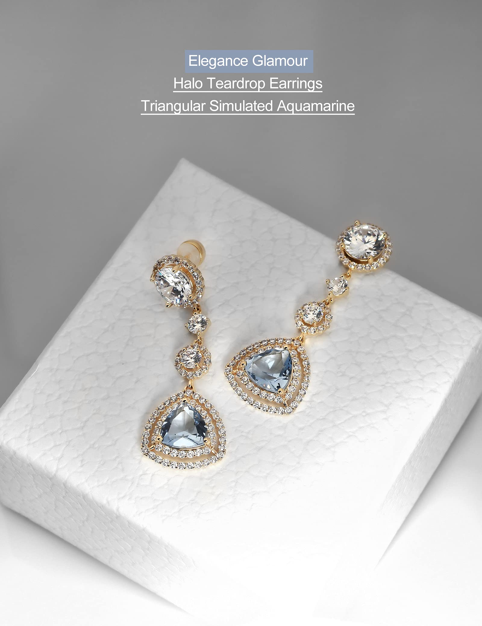 KZZENKI Sky Blue Created Aquamarine Earrings Gold Dangle Earrings for Women, Drop Chandelier Earrings Jewelry Trendy