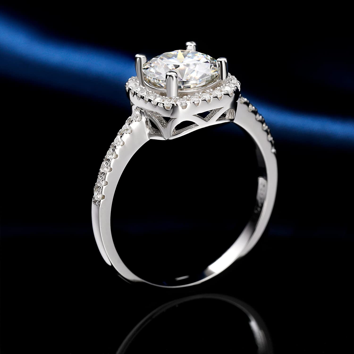 MDFUN Moissanite 2ct Halo Wedding Band S925 Sterling Silver Engagement Ring Square Diamond Promise Eternity Ring for Women Size 5