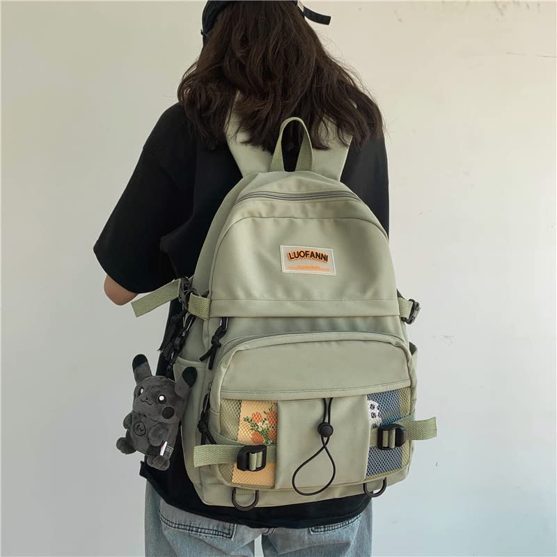 New Women's Backpack with Cute Pendant, Student Schoolbag, Travel Backpack for Boys and Girls College Style Backpack (Green)