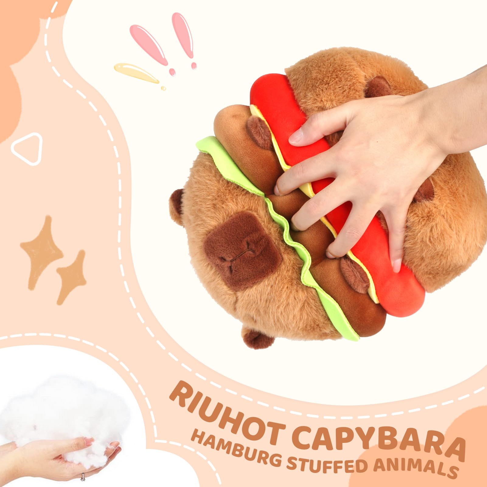 Riuhot Cute Hamburg Capybara Plush Pillows Soft Capybara Stuffed Animals Capybara Plushie Birthday Christmas Valentine's Day Gift for Kids(7.87in)