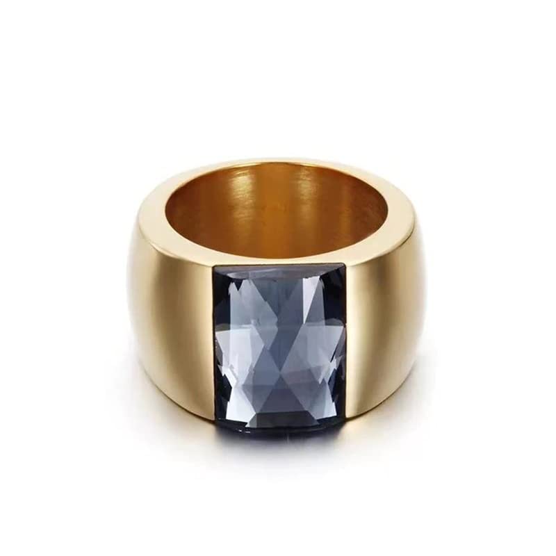 LAVIEST-Stainless Steel Ring Austrian Crystal White Blue Black Grey Stone Rings Female Titanium Gold Wedding Ring