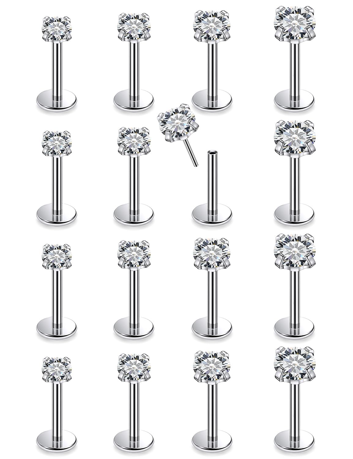Lsnevsie 20G Push in Theadless Nose Rings Studs Stainless Steel Hypoallergenic Nose Rings Studs Piercing Jewelry for Women Men Diamond 1.5mm 2mm 2.5mm 3mm, Metal Crystal, stainless-steel