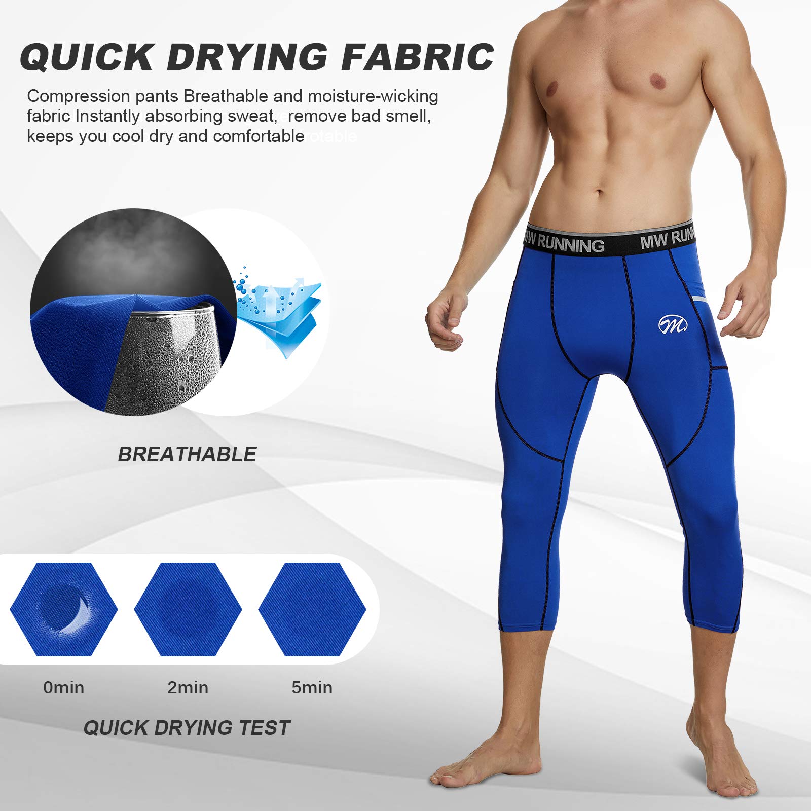 MEETYOO Men's 3/4 Compression Pants, Cool Dry Leggings Sport Workout Tights Base Layer Running Cycling