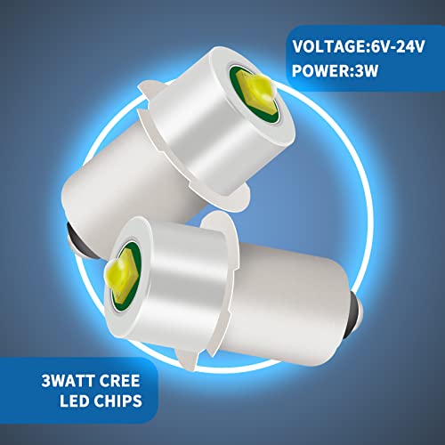 YAFIYGI 2 Pack LED Flashlight Replacement Bulb with 18V 12V 19.2V 6-24 Volt and 3W 247LM and PR2 P13.5S LED Conversion Kit Compatible Ryobi Milwaukee Craftsman Lamp Torch Lantern Work Light