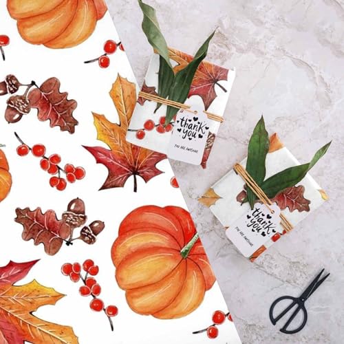 InterestPrint Thanksgiving Orange Pumpkins Gift Wrapping Paper Roll for Christmas Decorations Them Party Decor, DIY 1 Piece