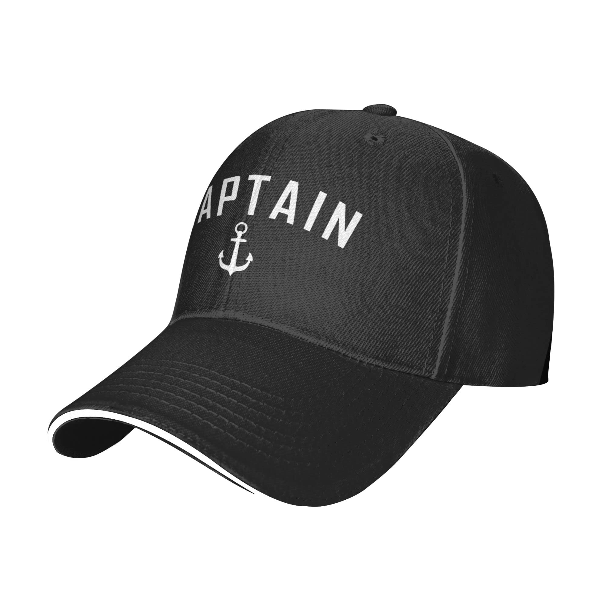 Lavviiga Captain Hat Matching Skipper Boating Baseball Caps Nautical Marine Sailor Hats Unisex Adjustable Washed Cotton Denim 3D Pattern Cap for Men and Women Black