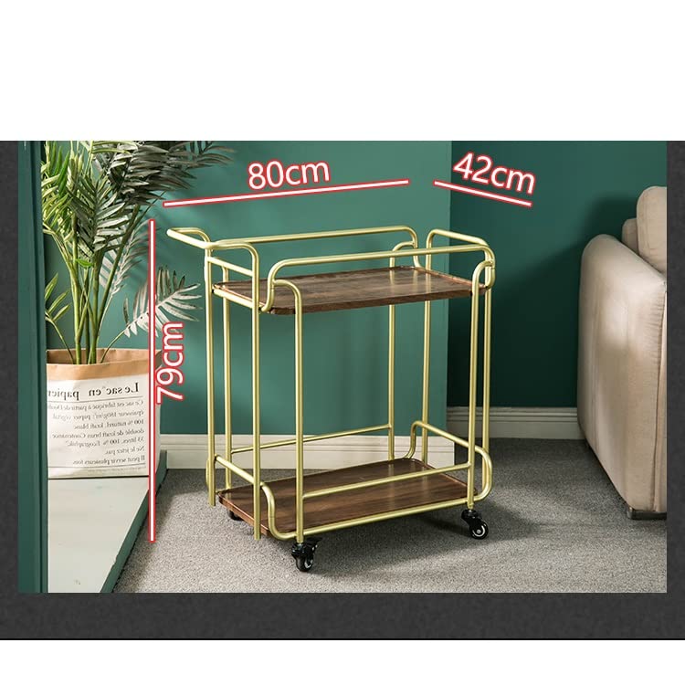N/A Golden Hotel Bar Trolley Restaurant Mobile Hand Push Dining Cart Dining Side Table Fruit Cart Commercial (Color : A, Size : 2 Layer)
