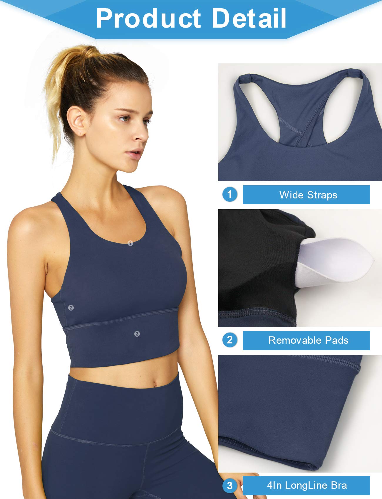 light & leaf Longline Sports Bra Long Yoga Bra High Impact Workout Bra Crop Tops for Women Black 2 Pack
