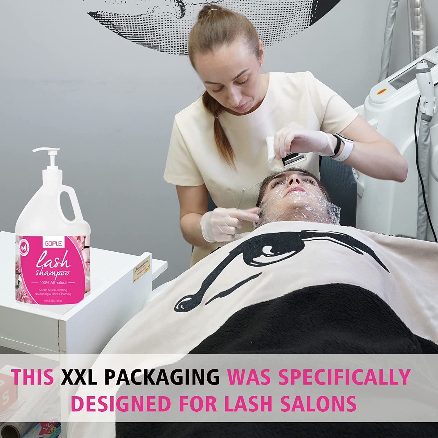 Lash Shampoo for Lash Extensions Eyelash Extension Cleanser, 3.98L Professional Eyelid Foaming Cleanser, Free Non-lrritating Wash for Extensions Lashes with Salon and Home Care, 20 Cleansing Brushes