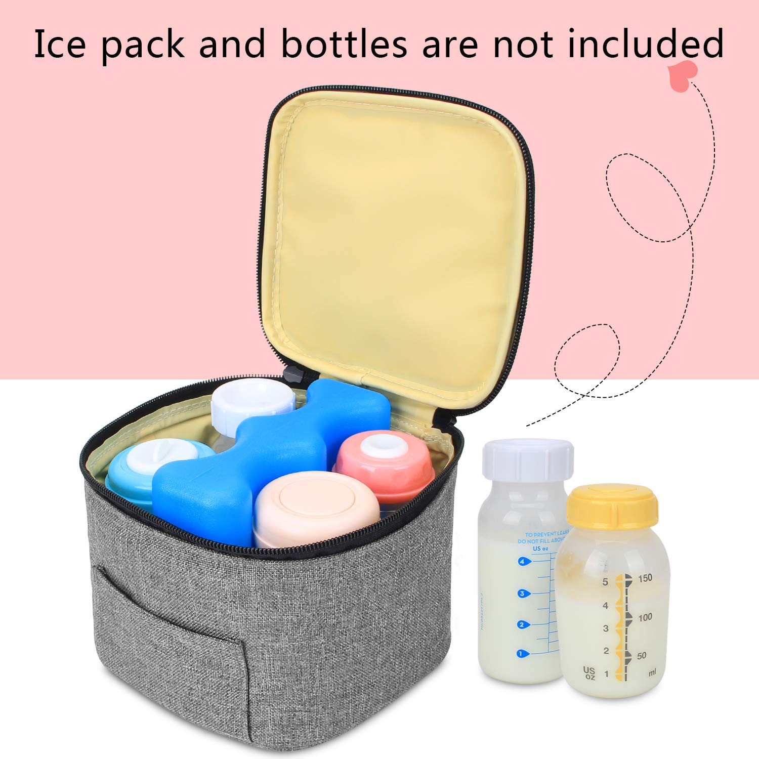 Luxja Breast Pump Tote with A Breastmilk Cooler Bag (Hold Four 5 Ounce Breastmilk Bottles) Bundle, Dark Gray