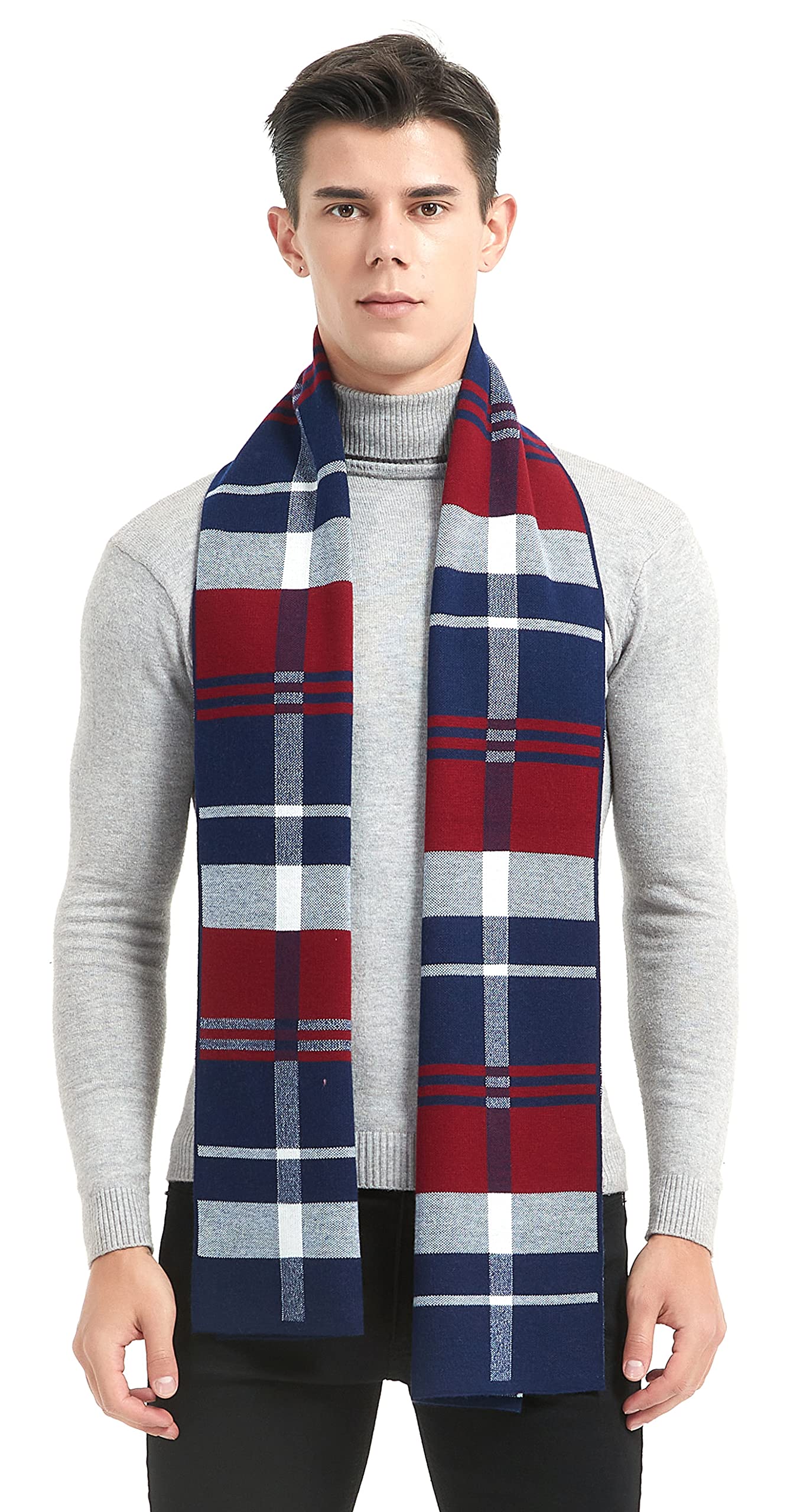 Mens Scarves Classic Winter Plaid Scarf Soft Warm Scarf Wool Scarf Knitted Soft Warm Neckwear
