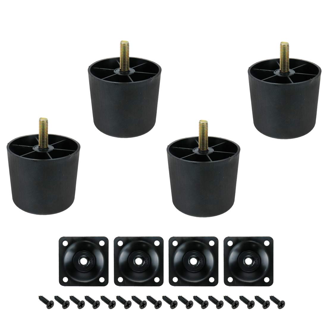 LC LICTOP Plastic Round Tapered Sofa Legs M8 Thread Replacement Furniture Sofa Legs with Mounting Plates Screws Set of 4 (65x55x50mm)