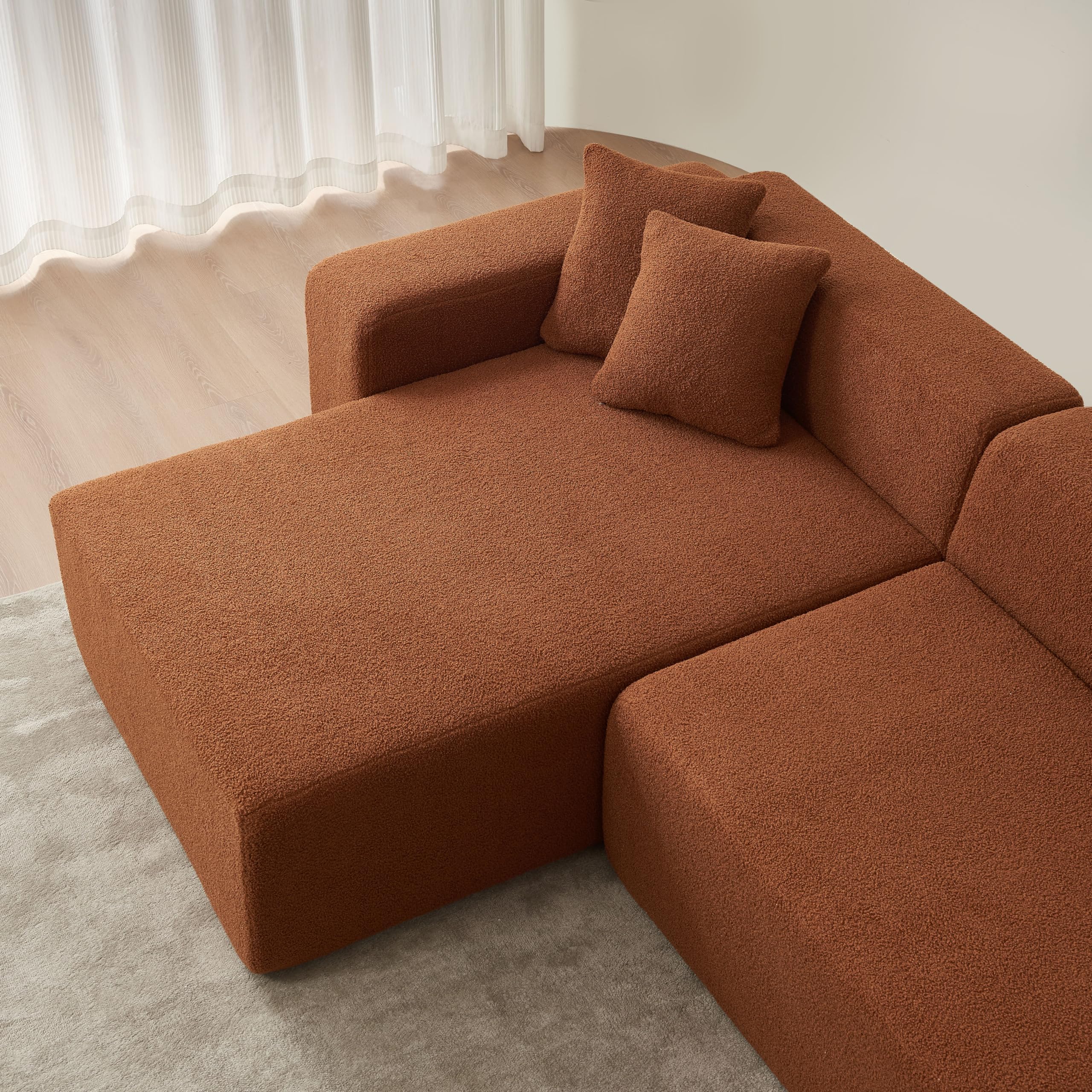 Pamag pieeoo Modular Sectional Sofa Couch for Living Room, Lambswool Fabric Modern L-Shape Sectional Sofa with Right Chaise Lounge, Living Room Upholstered 5-Seater Corner Sofa Couch (Orange)