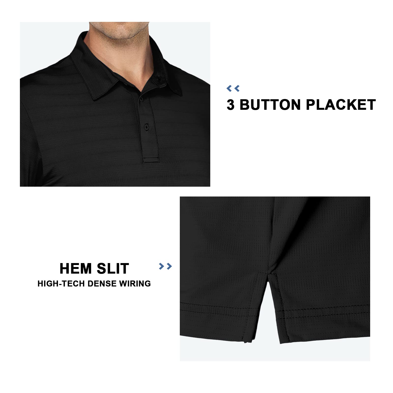 Mens Golf Polo Shirts Dry Fit Solid Collared Shirts Short Sleeve Performance Athletic Tennis T-Shirt Black M