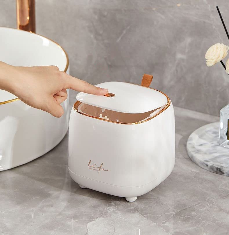 Yuzita Plastic Trash can Creative Mini Desktop Trash can, with lid Small Home Office Cleaning Trash Button Desktop Storage bin, with 50 Trash Bags