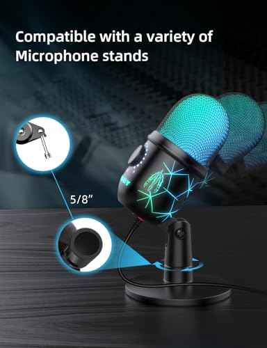 MRSDY USB Microphone, Plug and Play Gaming Mic for PC, Mac, PS4/5, Podcast Microphone with RGB, Mute, Monitor, Noise Reduction, Volume Gain, Great for Recording, Streaming