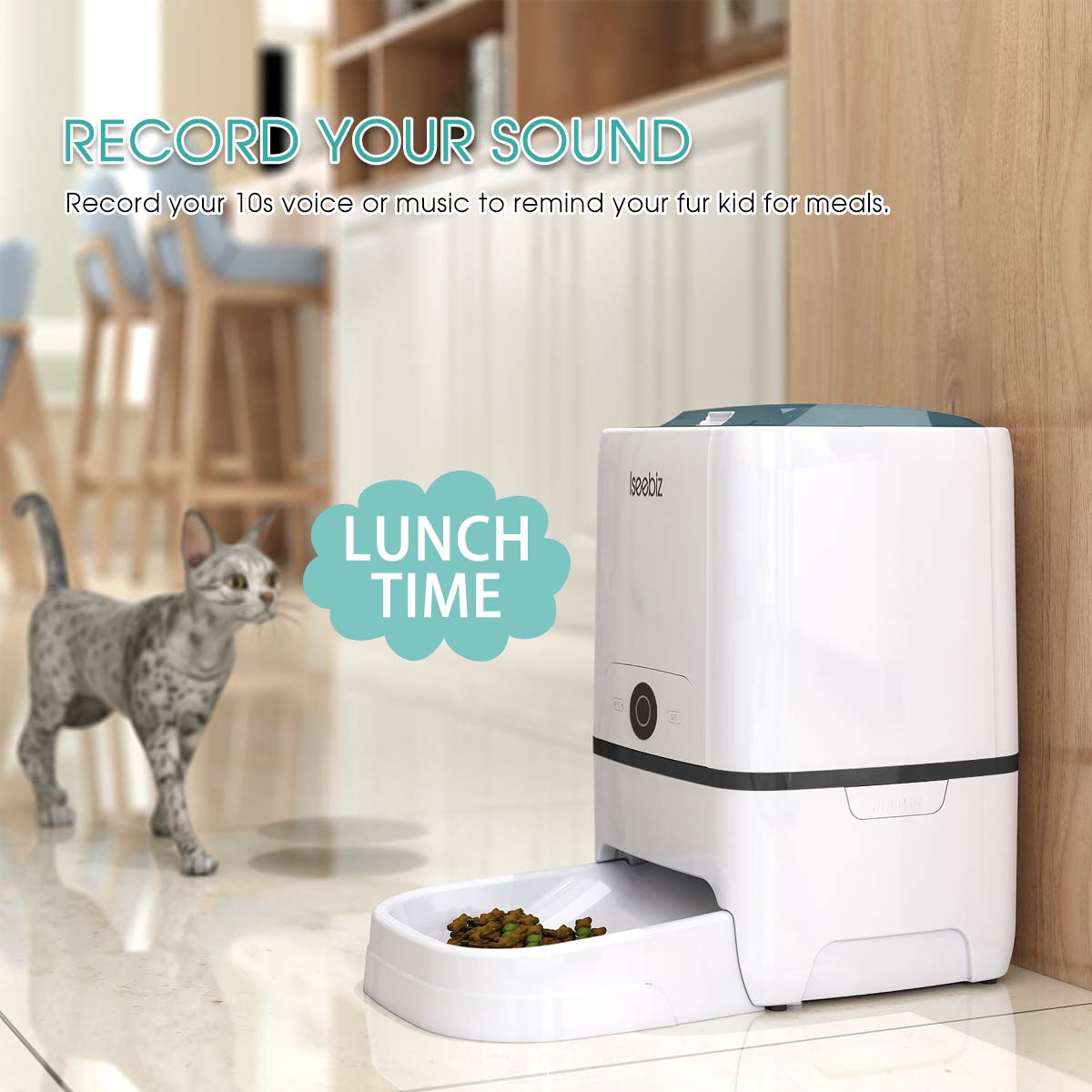 Iseebiz Smart Pet Feeder, Automatic Cat Dog Feeder, 6L WiFi App Control Food Dispenser with Voice Record Remind, Timer Programmable, Portion Control, IR Detect, 8 Meals Per Day Large Medium Cats Dogs