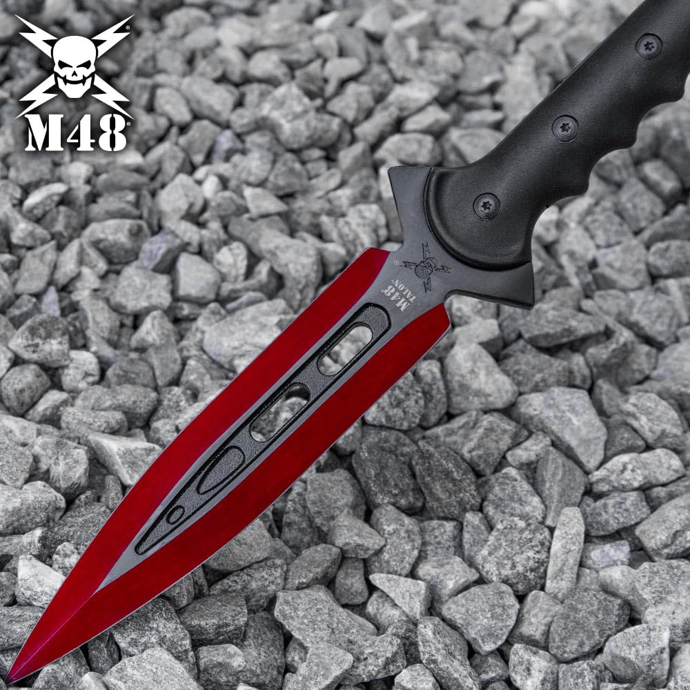 M48 Kommando Red Talon Survival Spear | Practical Tool for Survival | 8β Cast Stainless Steel Blade | Red Haze Finish | Fiberglass Reinforced Handle | Vortec Blade Sheath | 44 1/8β Overall