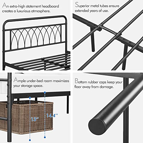 Yaheetech Queen Bed Frame Metal Platform Bed with Petal Accented Headboard/Footboard/14.4 Inch Under Bed Storage/No Box Spring Needed,Black