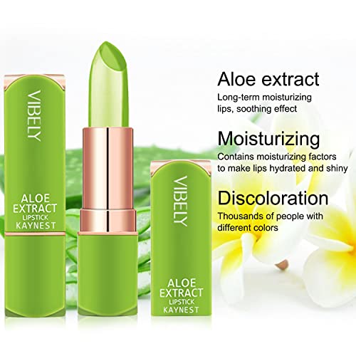 Kaynest 2 Packs Aloe Vera Lipstick Lips Moisturizer Long Lasting Nutritious Lip Balm Magic Temperature Color Change Lip Gloss (Set-A)