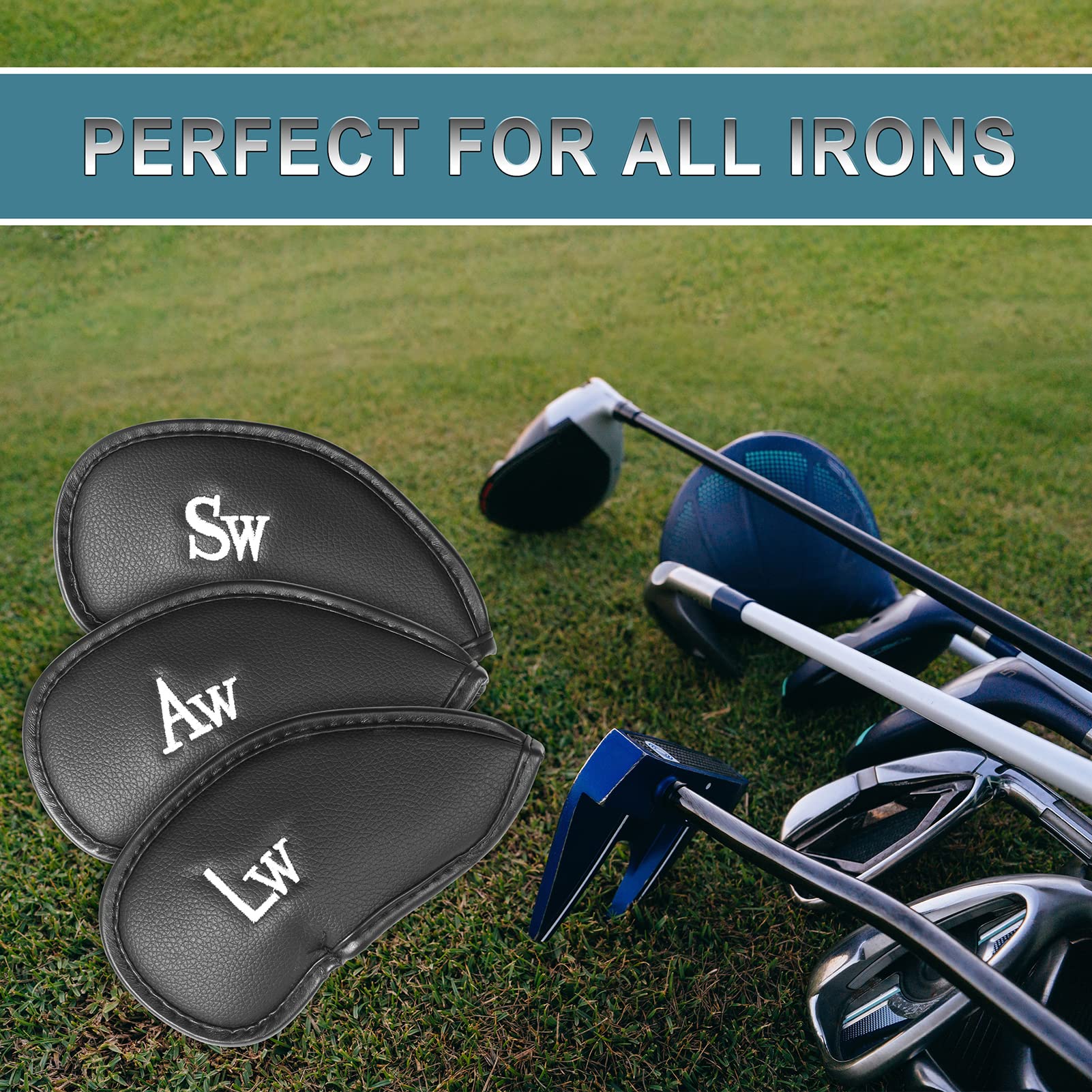 Newpal Golf 12 in 1 is Made of fine PU leather, Golf Iron Head Cover Set, Head Cover fits All Brands, Oversized and Waterproof. (leather)