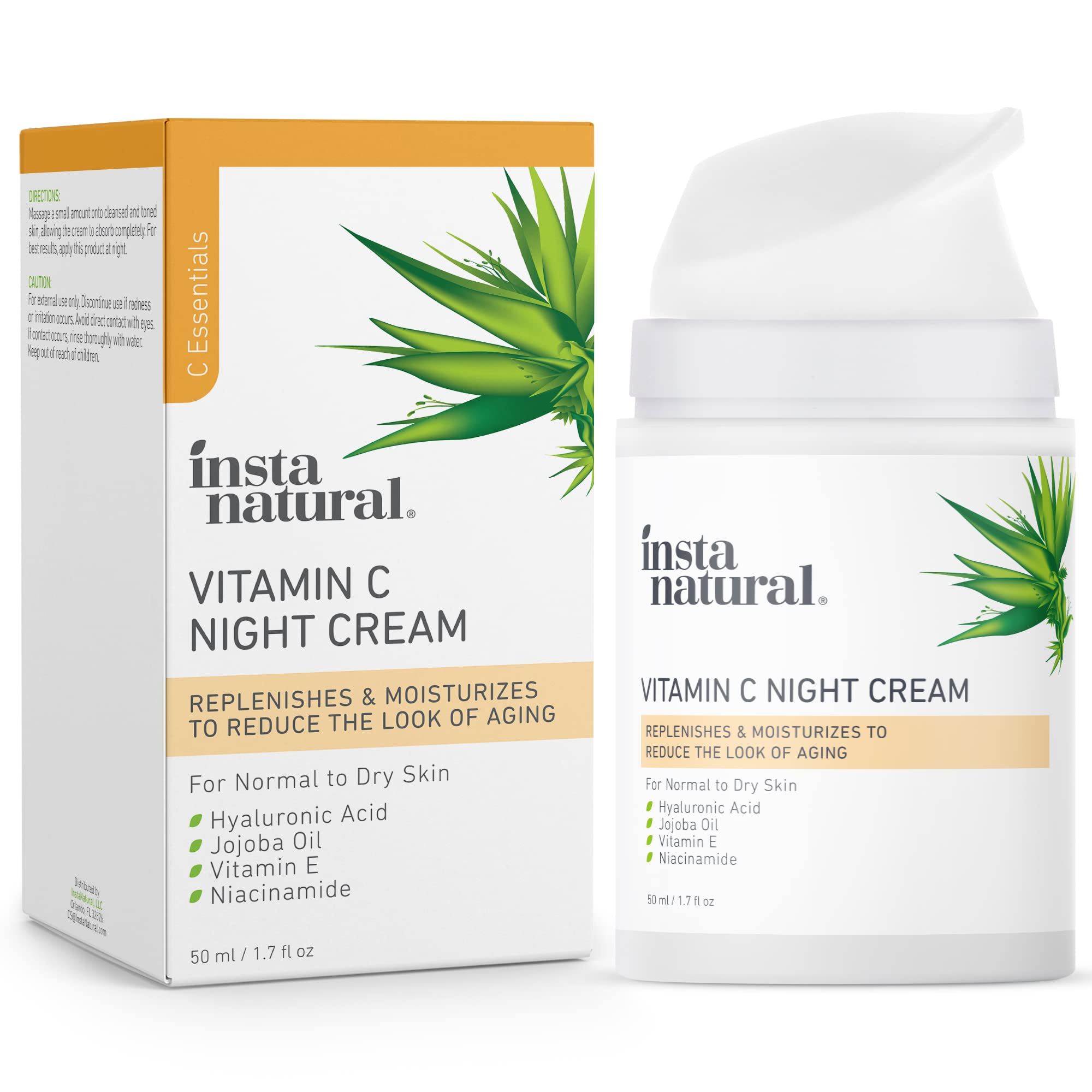 InstaNatual Vitamin C Night Cream, Night Moisturizer for Face with Hyaluronic Acid, Jojoba Oil, Vitamin E and Niacinamide, Vitamin C Face Cream