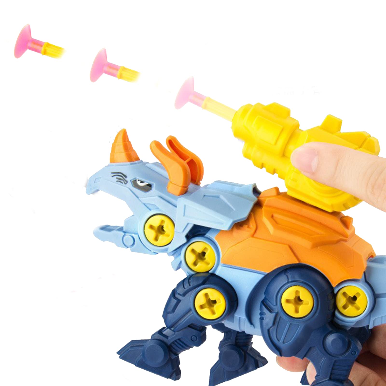 OriCraft Disassembly and Assembly of Dinosaur Toy, Educational Building Construction DIY Toys, Cool Ejection Function, Parent-Child Interactive, Birthday for Children and Youth（Triceratops）
