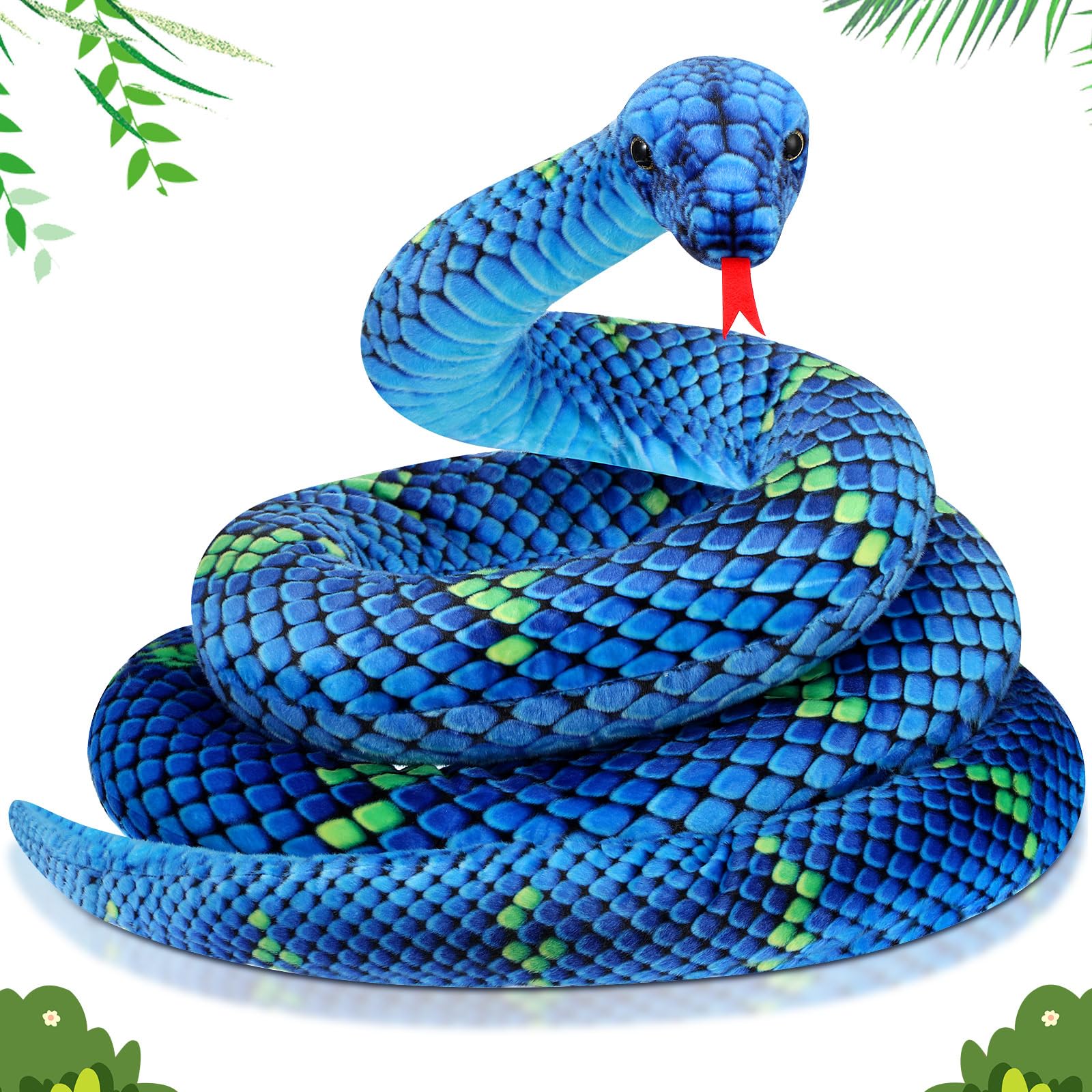 Hiboom Giant Snake Plush Large Stuffed Animal Snake Realistic Stuffed Snake Lifelike Plush Snake Toy Gifts for Birthday Party Prank Props (Blue,110 Inch)